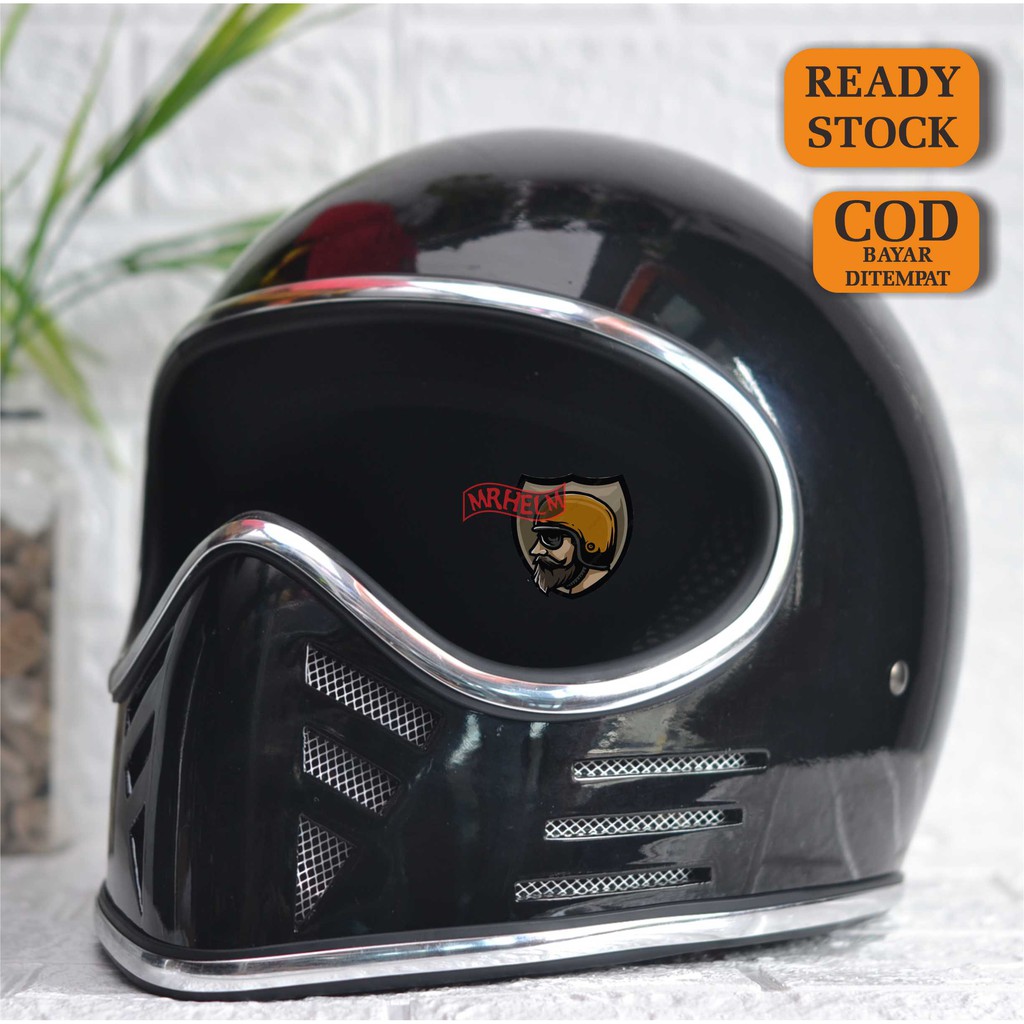 Jual HELM CUSTOM RETRO GLADIATOR BLACK LIST CHROME ( MR HELM ) | Shopee ...