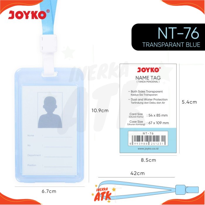 Jual Name Tag Kartu Nama Tali Gantung Joyko NT-75~77 Transparant - Biru ...