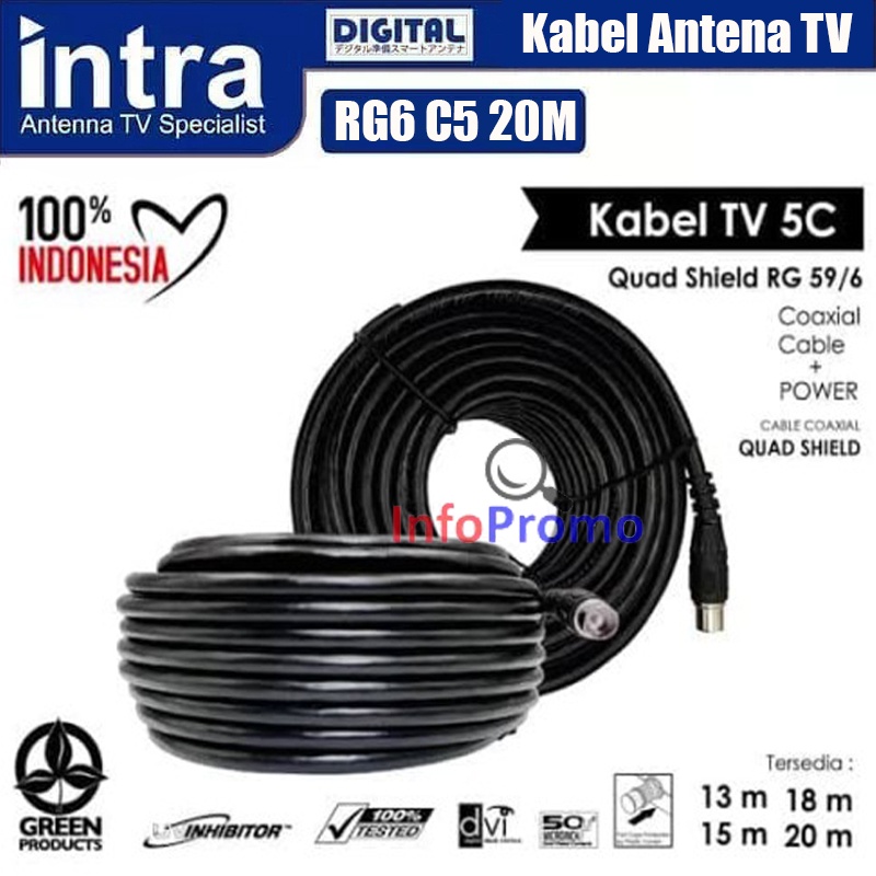 Jual Kabel Antena TV Digital Analog INTRACOM RG6 C5 Panjang 20 Meter Original | Shopee Indonesia