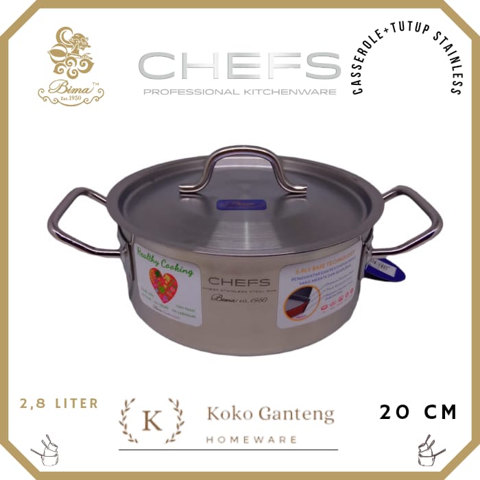 Jual BIMA CHEFS CASSEROLE SAUCEPOT 20 CM 2,8L SUS 304 BP1900320 PANCI ...