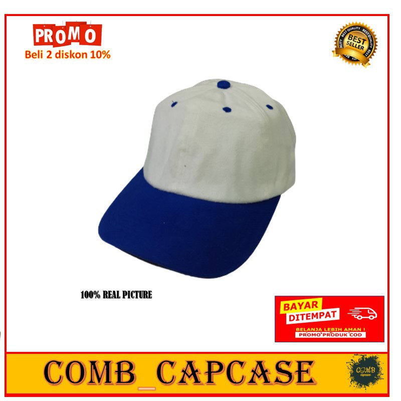 Jual TOPI CAP SEPEDA POLOS DUA WARNA TWOTONE PUTIH POLOS DAN BIRU ...