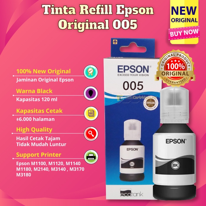 Jual Tinta Epson 005 Black / Hitam Original Refill Ink Printer M1100 ...