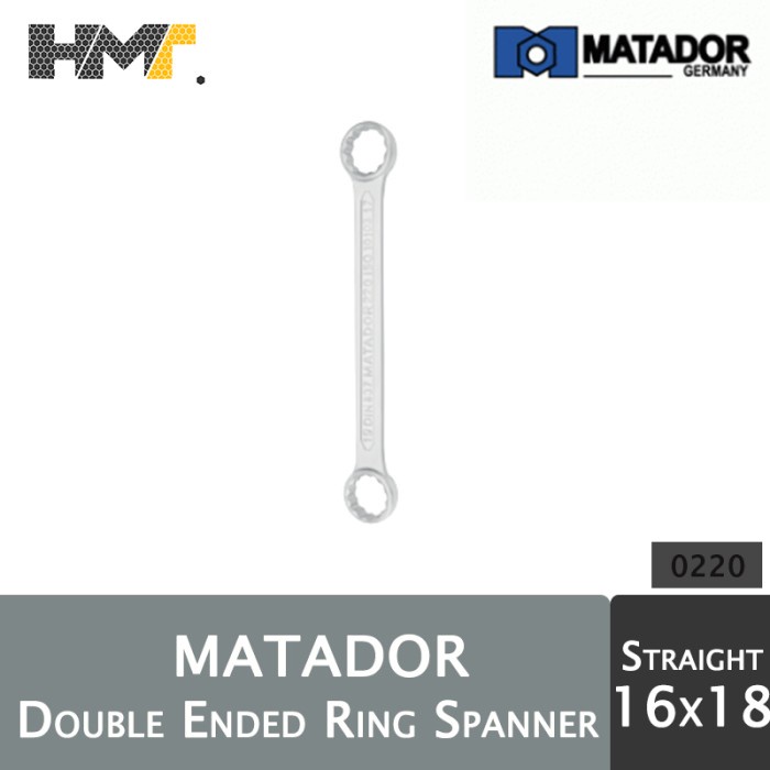 Jual MATADOR 0220 Double Ended Ring Spanner Straight 16 x 18 mm x 170 ...