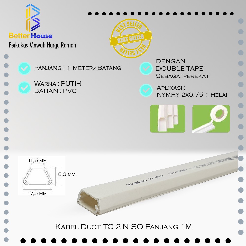Jual KABEL DUCT TC 2 /PENUTUP KABEL TRAPESIUM/ KABEL TELEPON/ KABEL LISTRIK | Shopee Indonesia