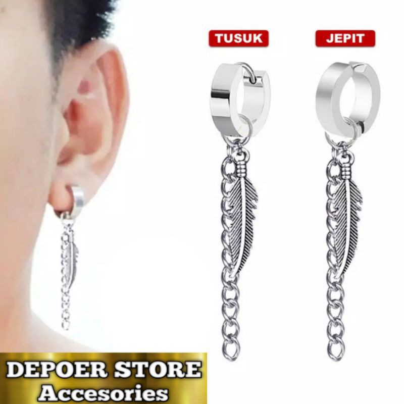 Jual ANTING KOREA GANTUNG DAUN RANTAI TINDIK JEPIT | Shopee Indonesia