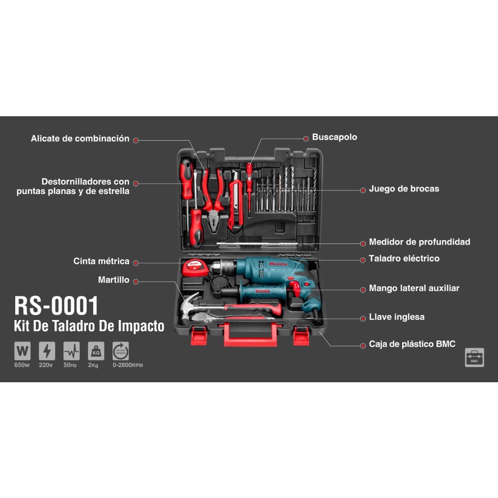 Jual Ronix Model RS-0001 Power Drill Electrician Tools Box Kit Sets ...