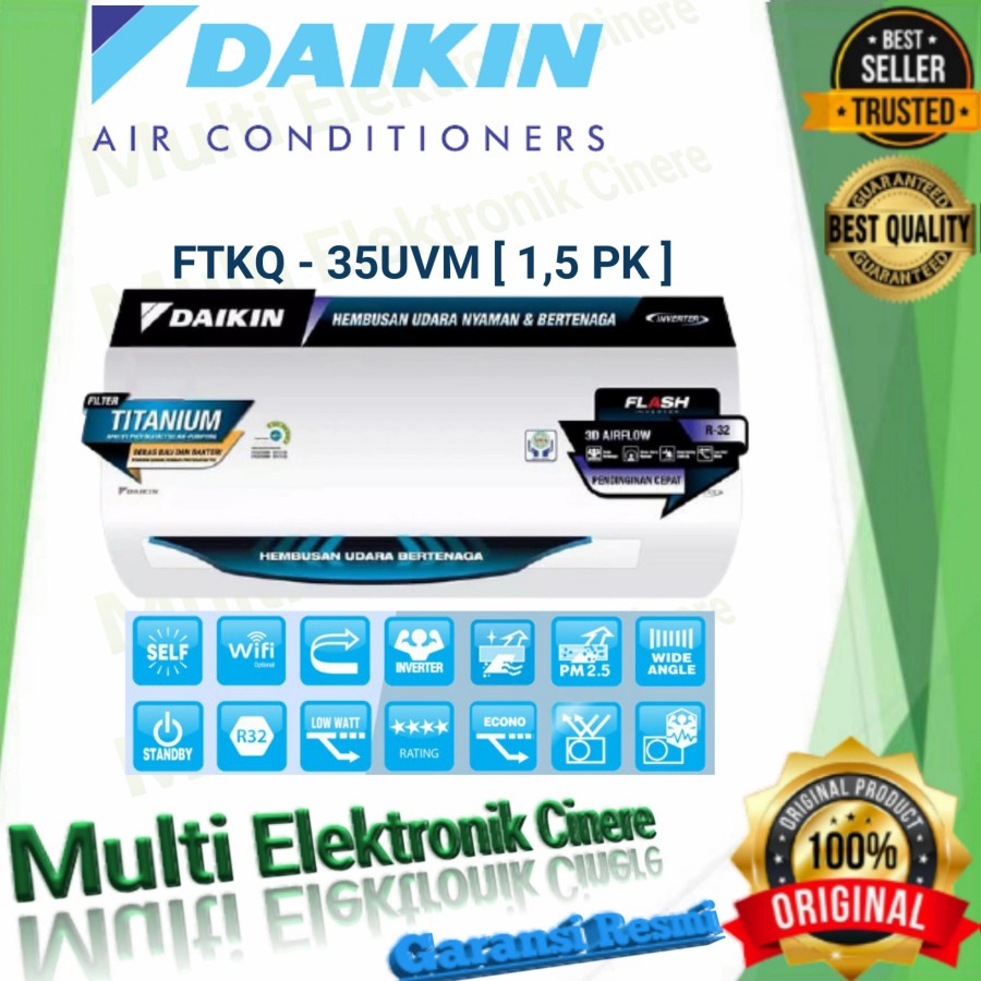 Jual AC Daikin Flash Inverter 1,5 PK FTKQ 35 UVM | Shopee Indonesia