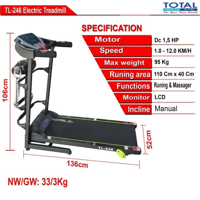 Jual Alat Fitnes Treadmill Electric TOTAL TL 246 - Treadmill Elektrik ...