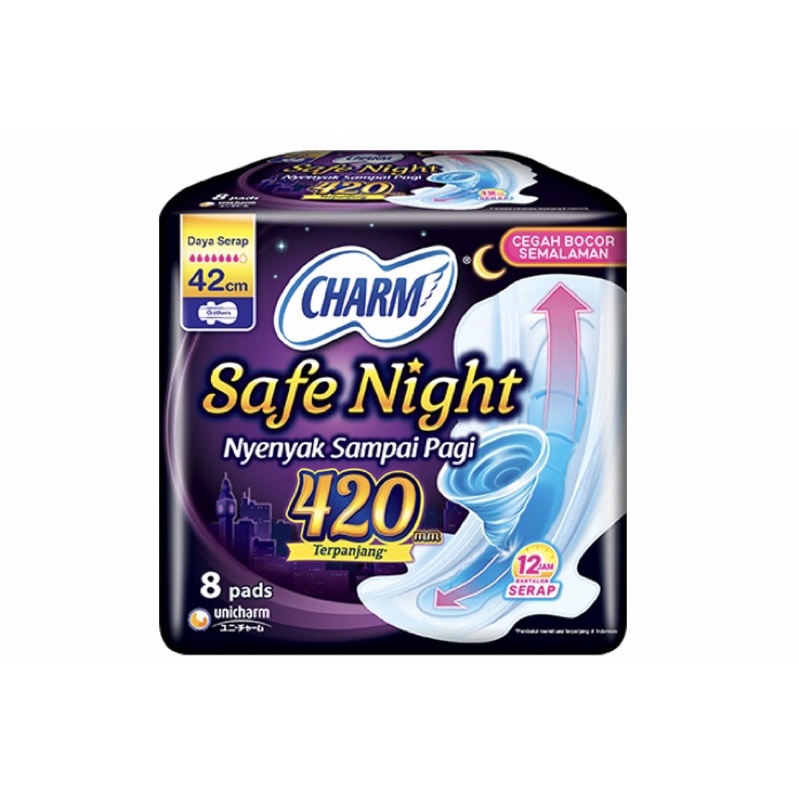 Jual CHARM Safe Night Pembalut Wanita Gather Wing 42 cm 7 pcs | Shopee ...