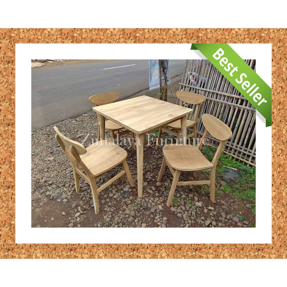 Jual Set Meja Makan Kayu Jati 4 Kursi Tebal Unfinishing | Shopee Indonesia