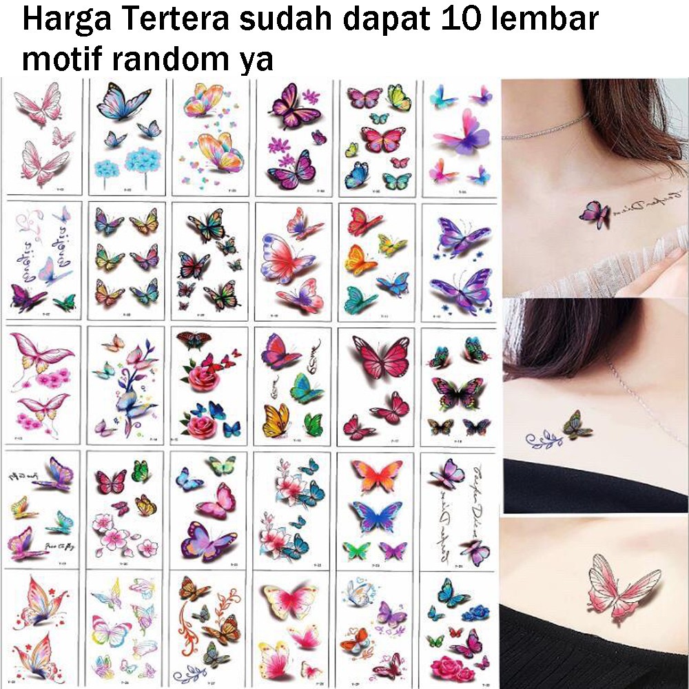 Jual 10 Lembar Tato Kupu Kupu 3D Sticker Tattoo Temporary Kupu Kupu | Shopee Indonesia
