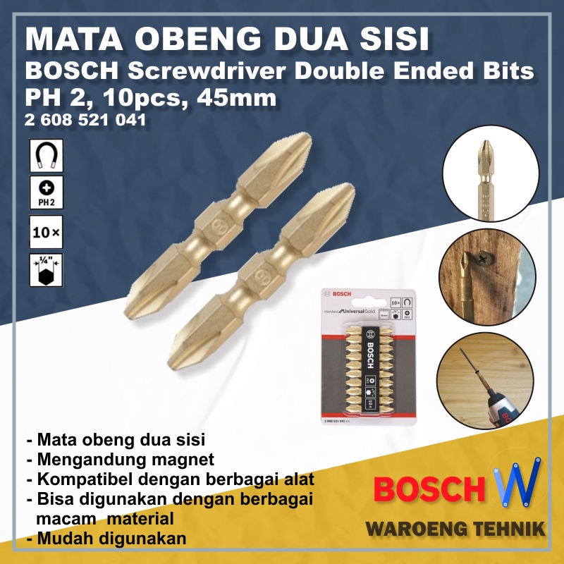 Jual Mata Obeng Dua Sisi BOSCH Acc 10pc double ended bits PH2, 45 mm ...