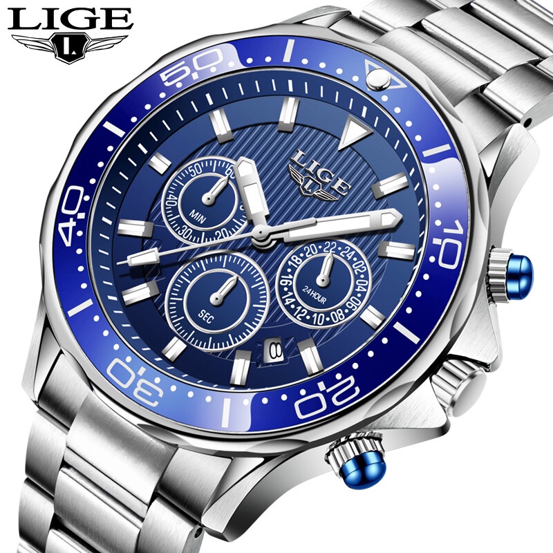 Jual LIGE Stainless Steel Jam Tangan Pria Terbaru 2021 Multifungsi ...