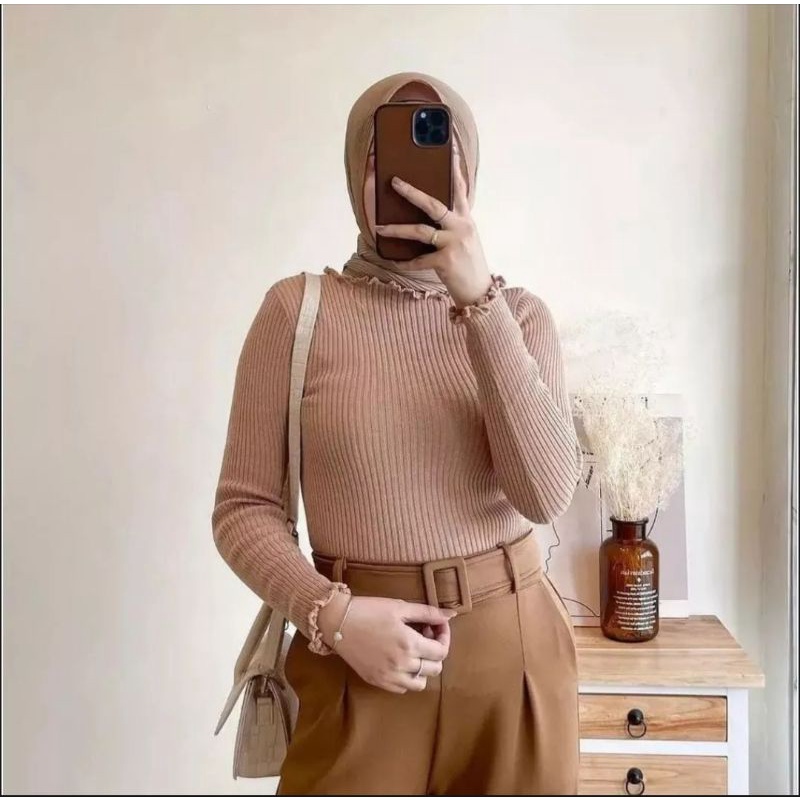 Jual Daisy Curly Turtle Neck | Inner Rajut Kriwil Jumbo | Manset Rajut ...