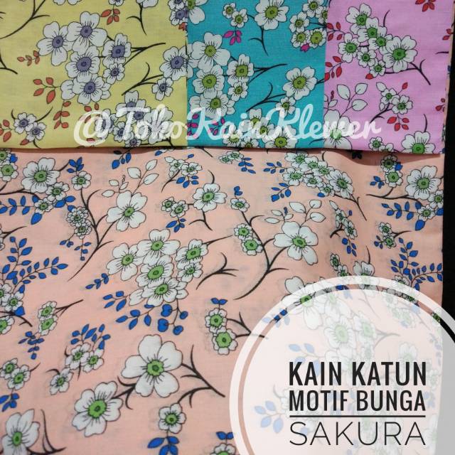 Jual Kain katun halus motif bunga sakura / kain katun meteran | Shopee ...