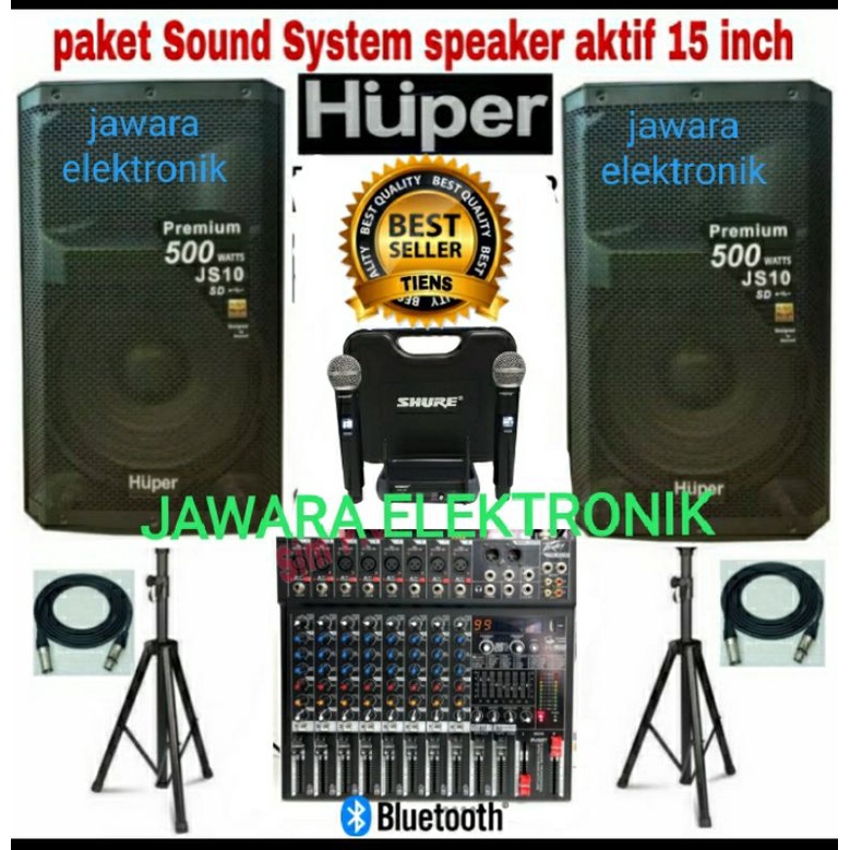 Jual Paket Sound Lengkap Speaker Aktif Huper JS 10 + Mixer 8 Chanel ...