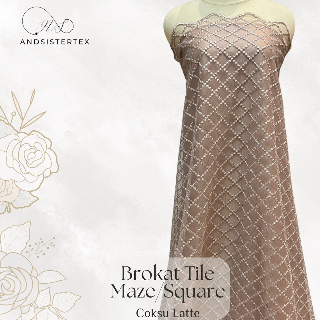 Jual Kain Brokat Tile Bordir Maze Tile Kotak mesh Warna Coksu Latte ...