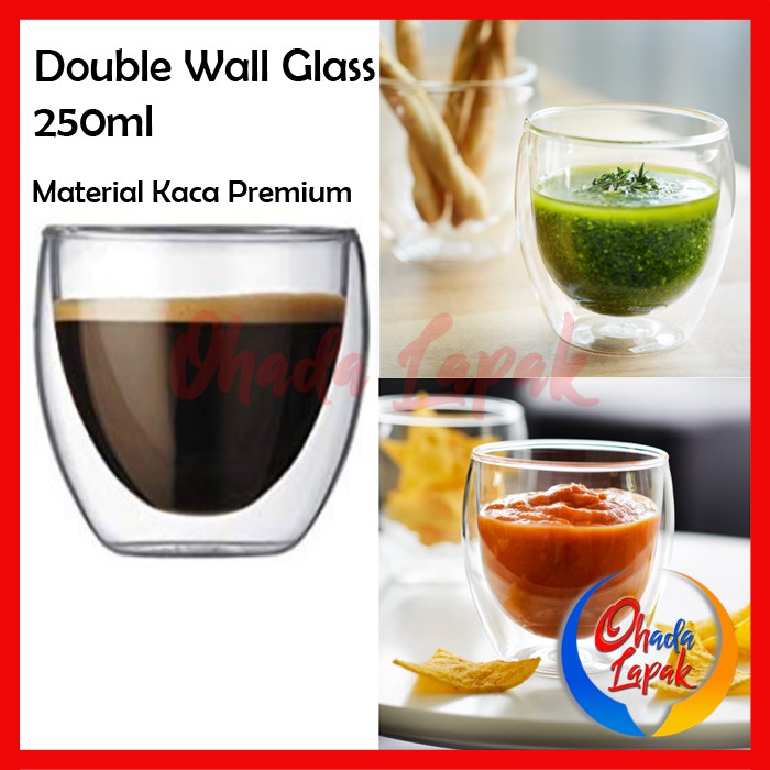Jual Double Glass Wall Gelas Kaca Kopi Teh Anti Panas Insulated Cup 250ml | Shopee Indonesia