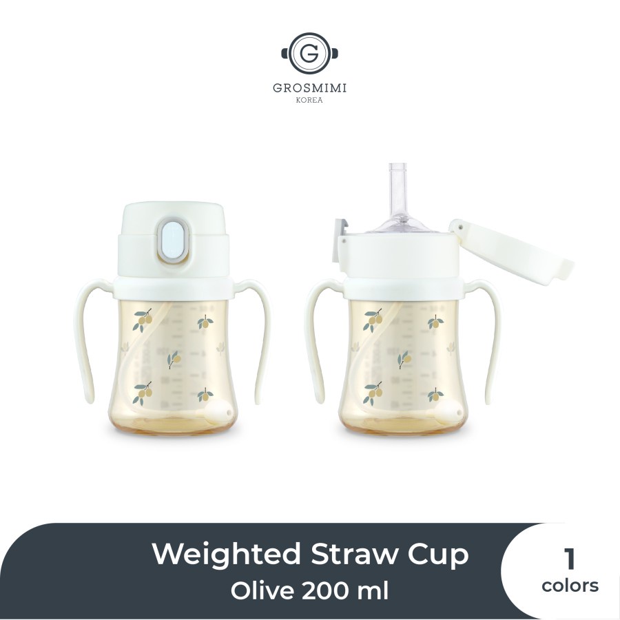 Jual GROSMIMI PPSU OLIVE Weighted Straw Cup (200ml/300ml) | Shopee Indonesia