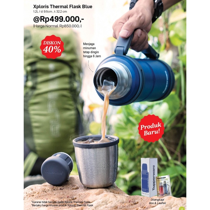 Jual TUPPERWARE XPLORIS THERMAL FLASK BLUE - TERMOS PANAS DINGIN 1,2L ...