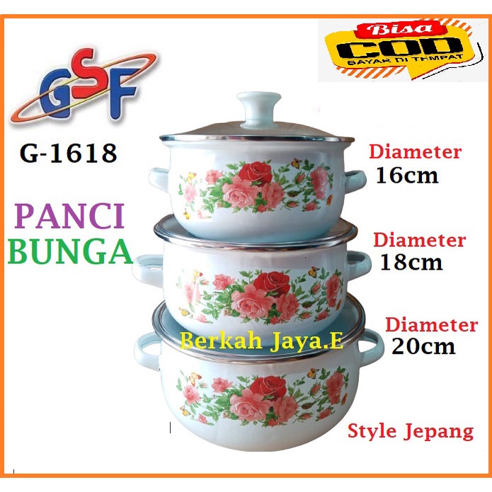 Jual Panci Set Enamel GSF-1618 Panci 3 Susun Tutup Kaca Motif Bunga ...