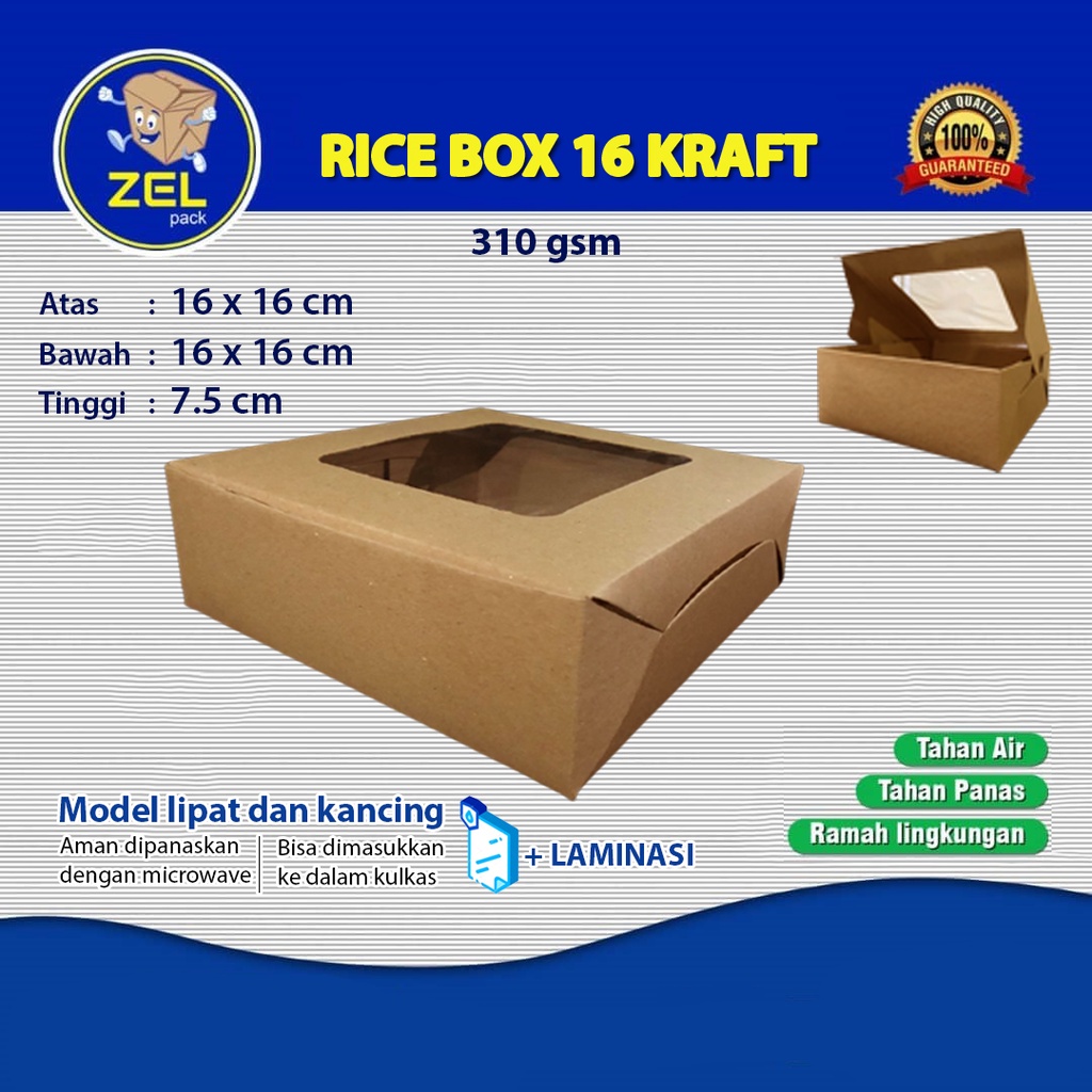 Jual Kotak Makanan Kertas Kemasan Rice Box 16 Kraft Cokelat Laminasi ...