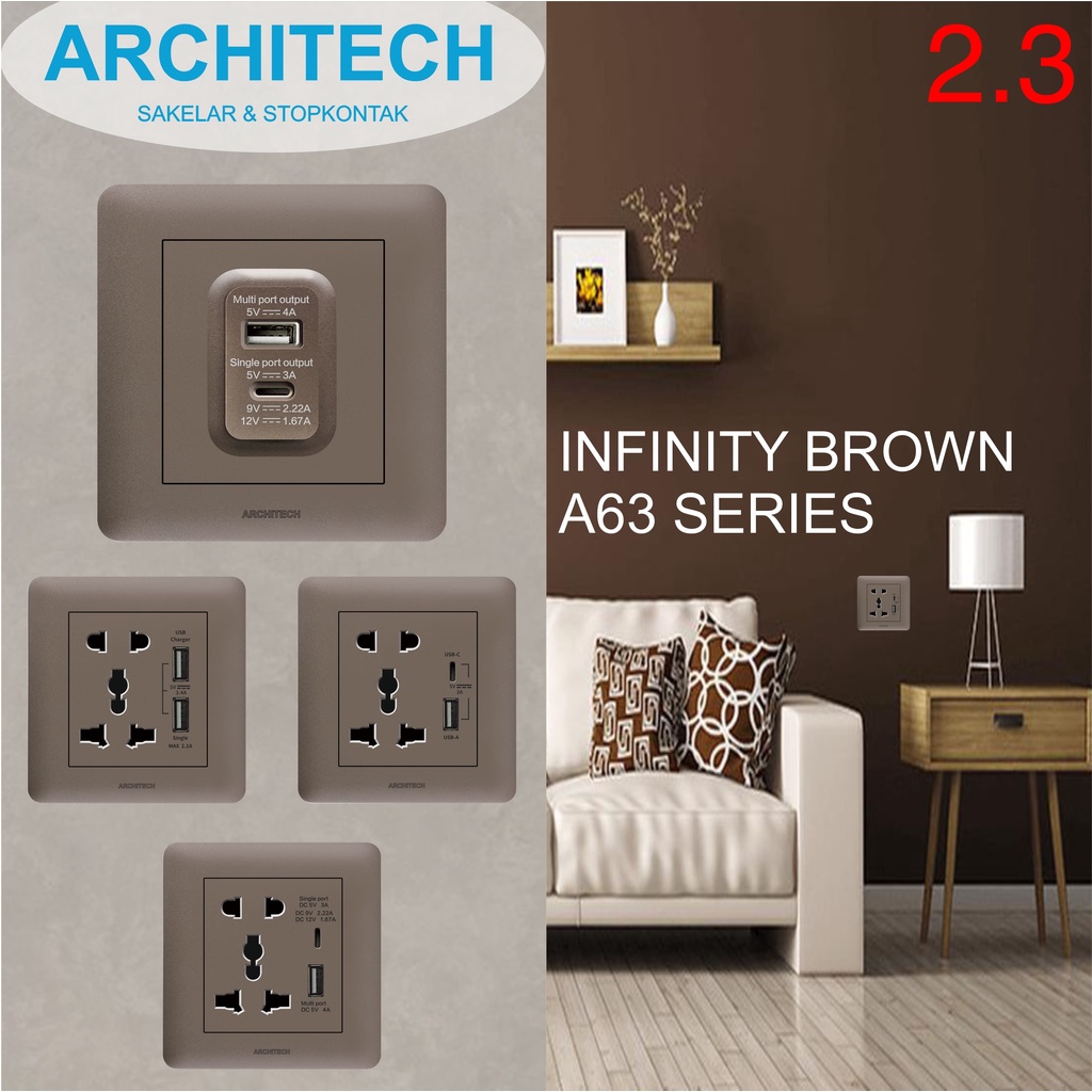 Jual ARCHITECH INFINITY BROWN / SAKLAR USB COLOKAN / STOP KONTAK A63 NEW 2.3 gabungan | Shopee ...
