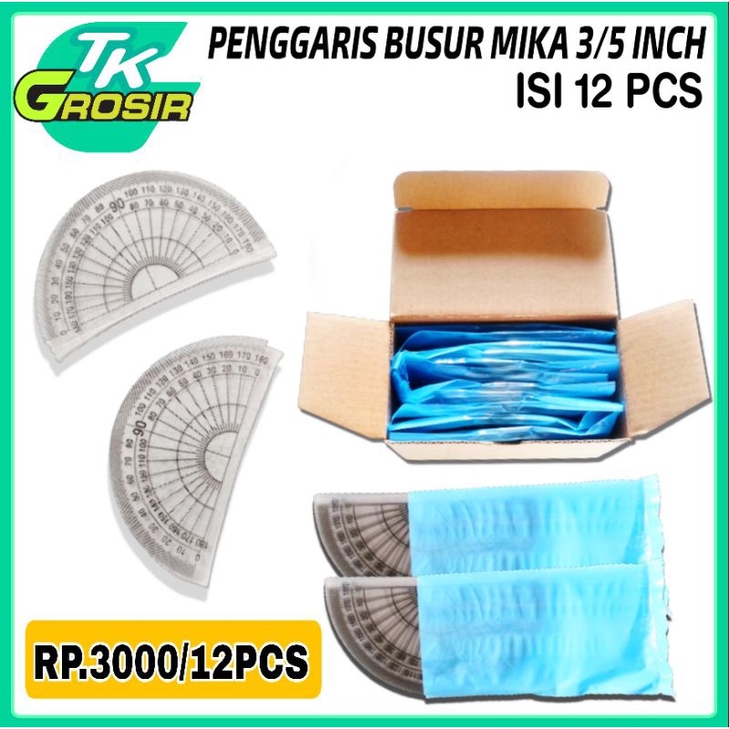 Jual 12 pcs penggaris busur mika 3/5 inch/penggaris murah/penggaris ...