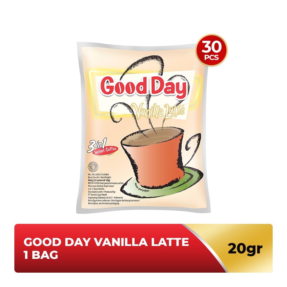 Jual GOOD DAY Vanilla Latte 1 Bag (30 x 20 gr) | Shopee Indonesia