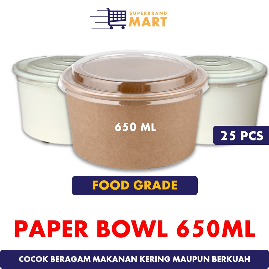 Jual Paper Bowl 650ml Dengan Plus Tutup Wadah Cup Mangkok Tempat ...