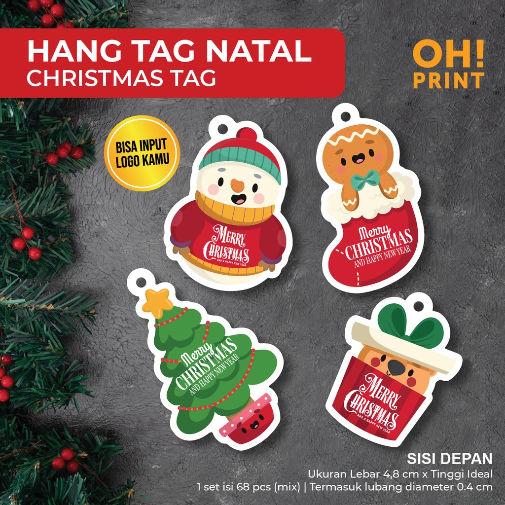 Jual 68 PCS Hang Tag Natal Custom Unik - Hang Tag Christmas Custom Logo ...