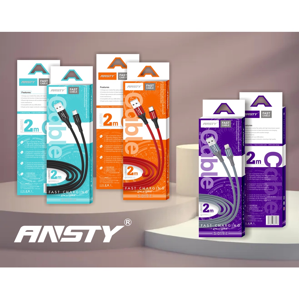 Jual CABLE ANSTY S-019 - KABEL DATA 2 METER 3A | Shopee Indonesia