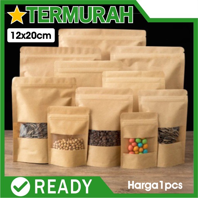 Jual 1p STANDING POUCH 12x20 KLIP KRAFT PAPER KEMASAN SNACK ZIPLOCK ...