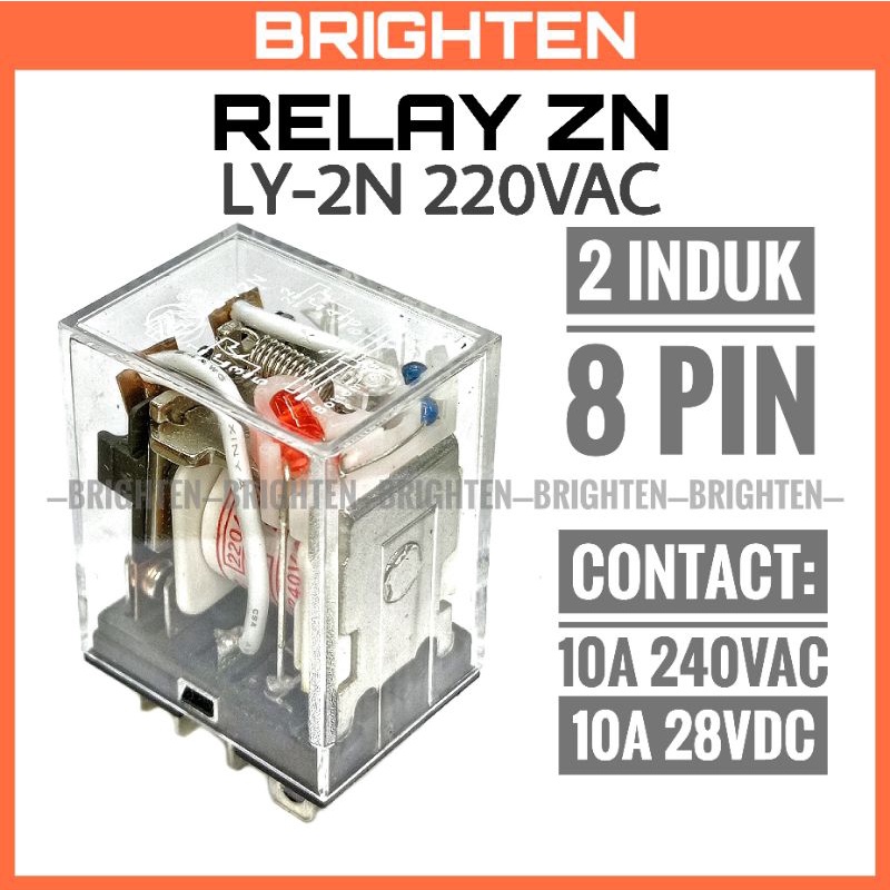Jual Relay ZN LY-2N 220VAC 2 Induk LY2 8 pin 10A 240VAC 10A 28VDC ...