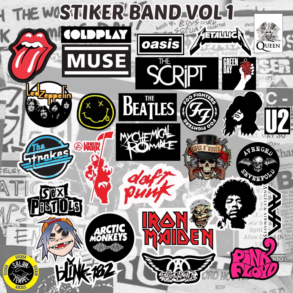 Jual 30 pcs set Sticker Band Rock Punk Music Metal band/stiker dinding ...