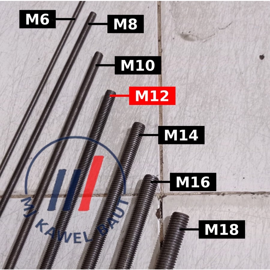 Jual Studbolt / Asdrat Besi M12 p1.75 Panjang 1 Meter Long Drat ...