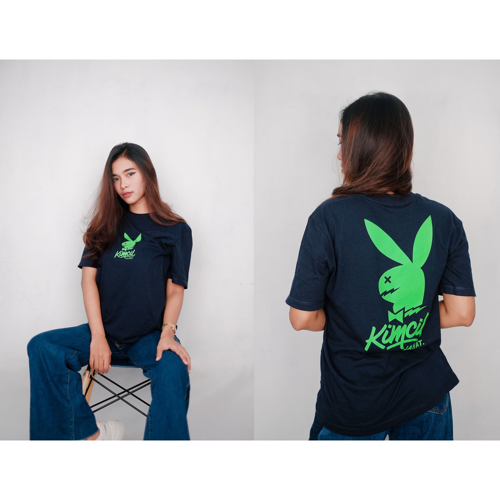 Jual t-shirt kimcil jahat navy green rabbit typo logo | Shopee Indonesia