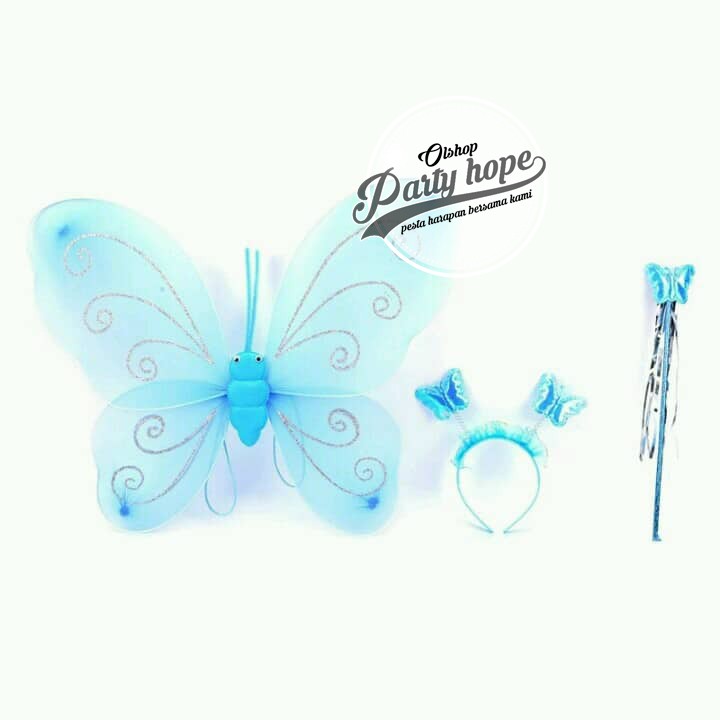 Jual set mahkota peri biru / fairy crown set / mahkota tongkat sayap ...