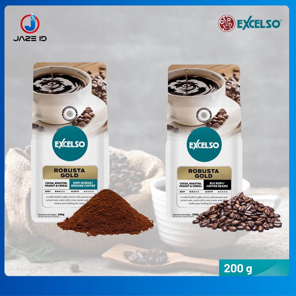 Jual Excelso Robusta Gold Coffee Kopi Biji Bubuk 200 gram 200g 200gr ...