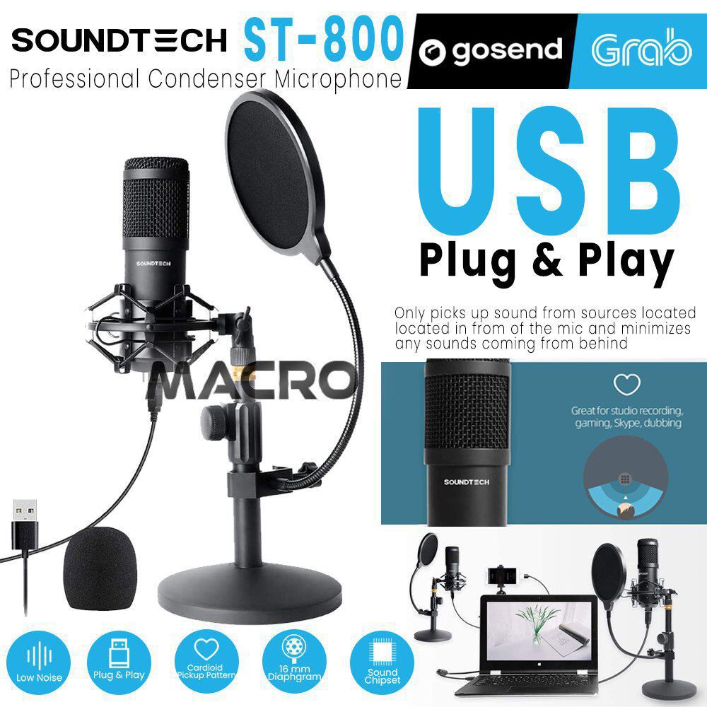 Jual SOUNDTECH USB Condenser Microphone Stand Table for PC Recording ...