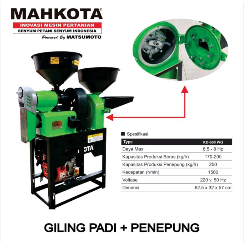Jual Mesin Giling Padi Jadi Beras Penepung Mahkota KD 500 WG Engine 7HP Selep KD 500 WG / SIAP ...