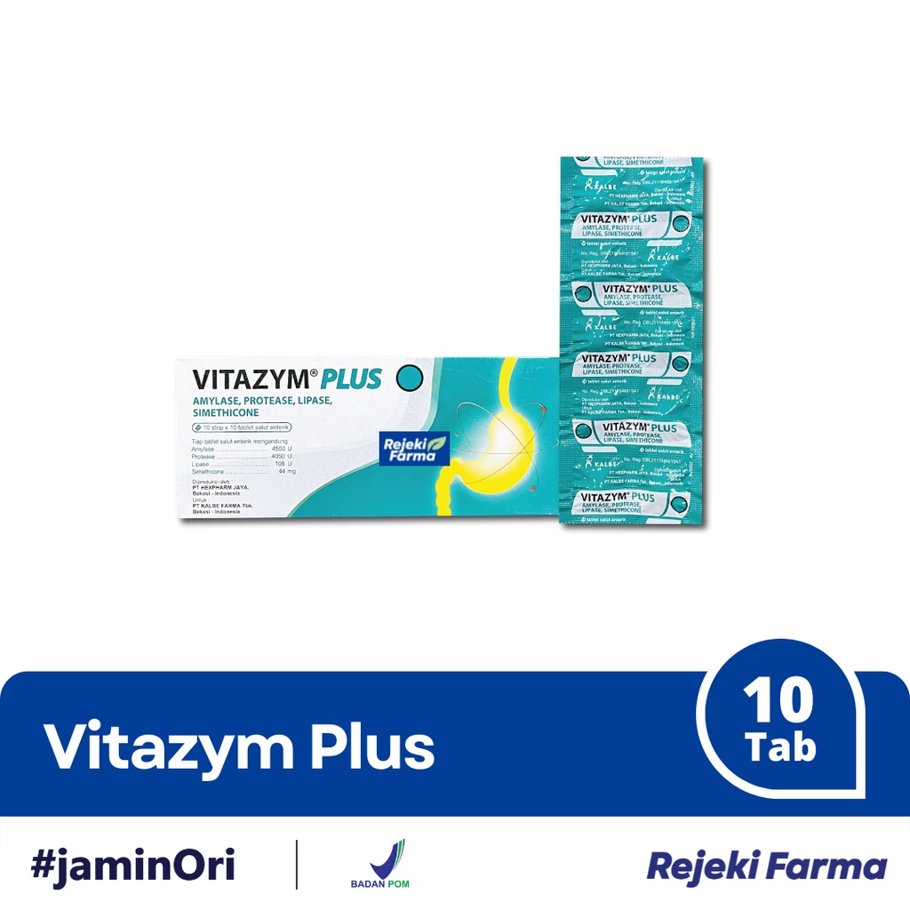 Jual Vitazym Plus 1 Strip isi 10 Tablet - Obat Pencernaan, Kembung ...