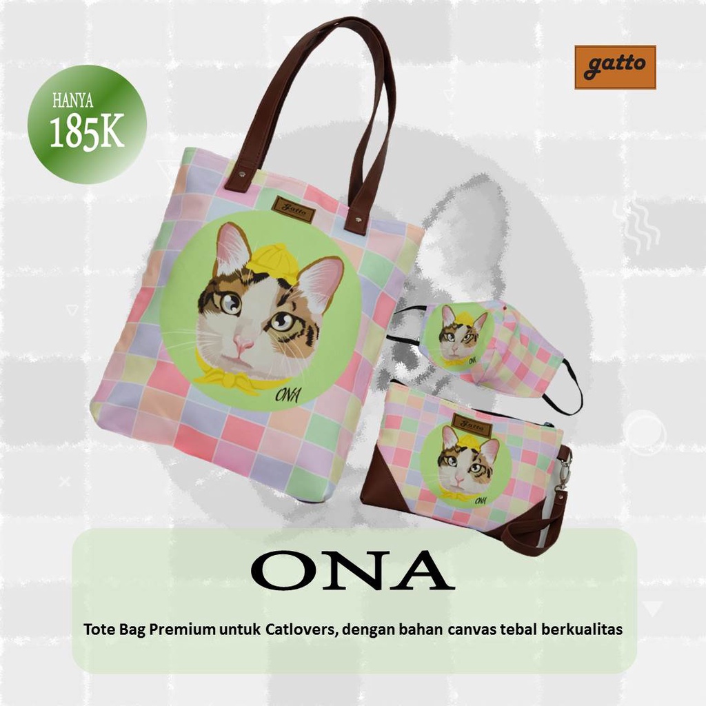 Jual Tas Tote Bag Wanita Motif Kucing / Tote Bag Premium Gatto / Tas ...