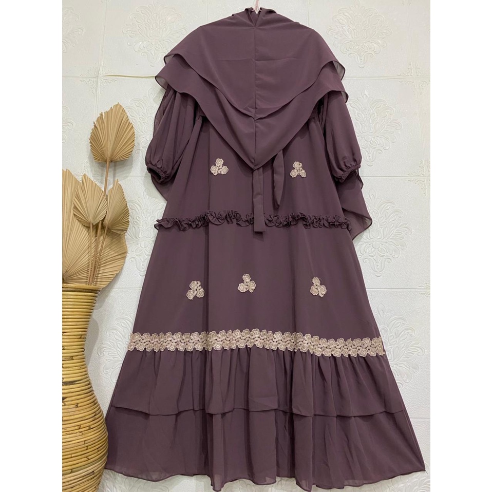 Jual Gamis Syari Ceruty Renda / Gamis Terbaru Mix Renda Bunga Cantik ...