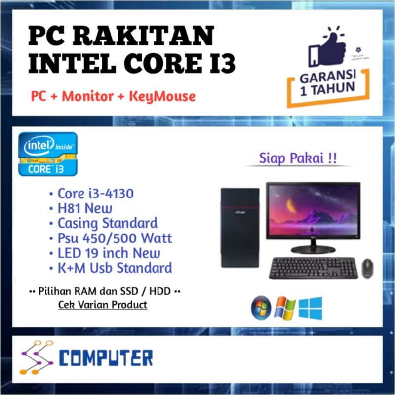 Jual Paket PC / Komputer Rakitan Core i3 4150 Siap Pakai Kantor / Kasir / Sekolah | Shopee Indonesia