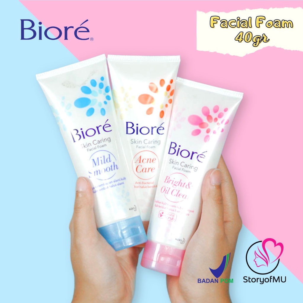 Jual ️StoryofMU ️ BIORE Skin Caring Facial Foam 40gr - Acne | Bright & Oil Care | Mild Smooth ...