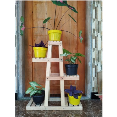 Jual Rak bunga kayu minimalis/rak bunga zigzag isi 5 pot/rak bunga ...