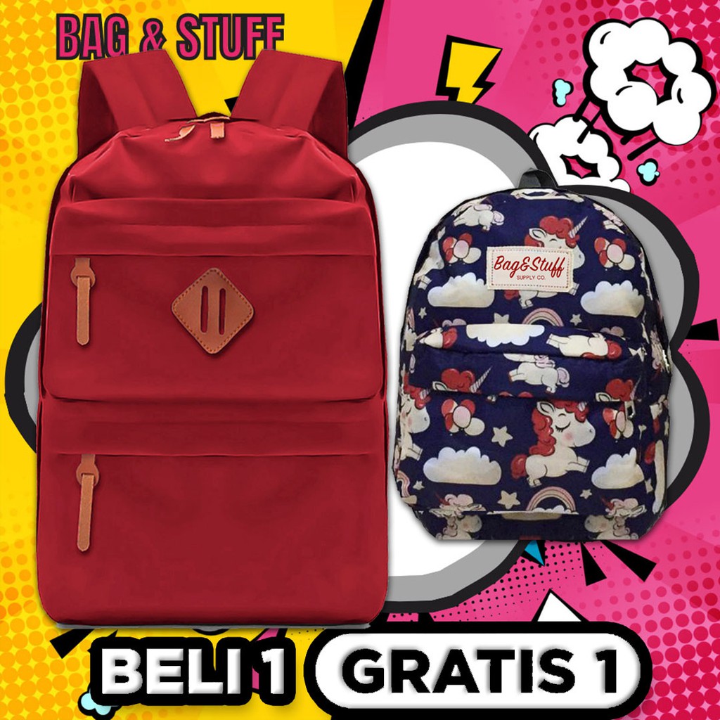 Jual PROMO!! BELI 1 GRATIS 1 TAS SEKOLAH WATERPROOF DEWASA SMP SMA SMK KULIAH KOREAN UNIVERSAL ...