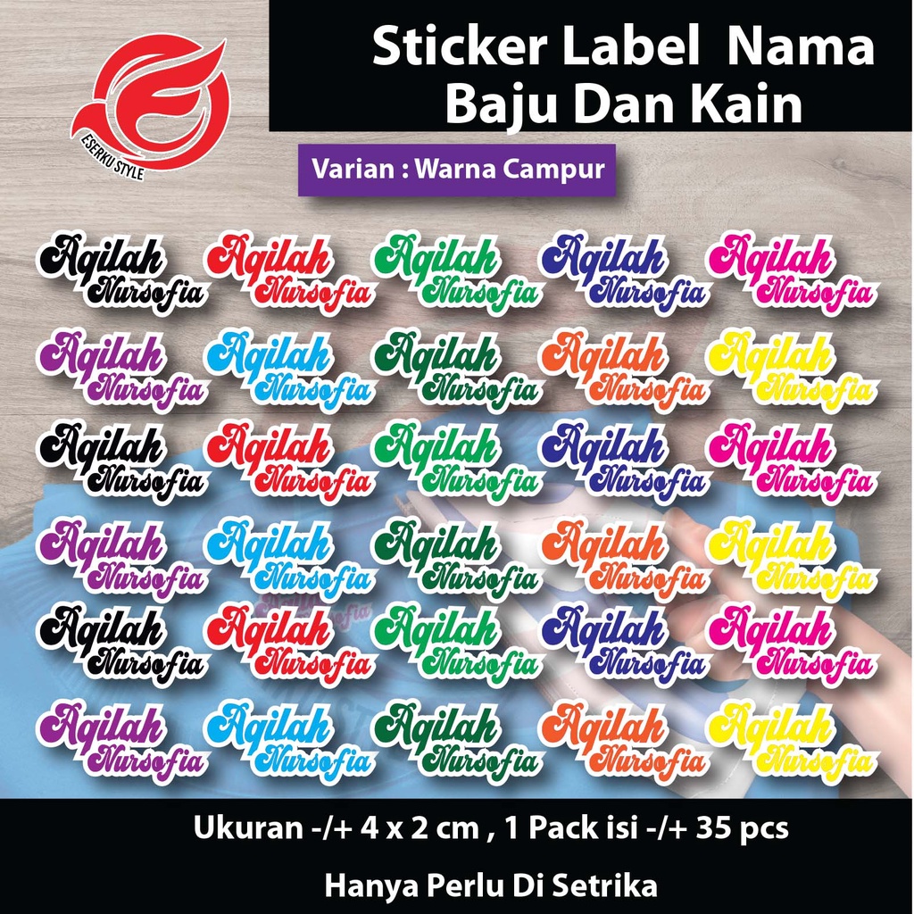 Jual Sticker Label Nama Kain Baju Kaos Sablon Setrika Sticker Iron ...