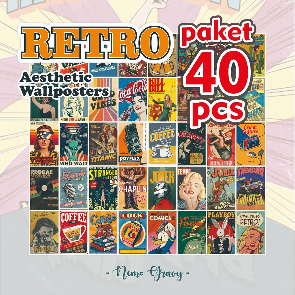 Jual [40 PCS] POSTER RETRO SERIES AESTHETIC WALLPOSTER VINTAGE A5/A4 ...